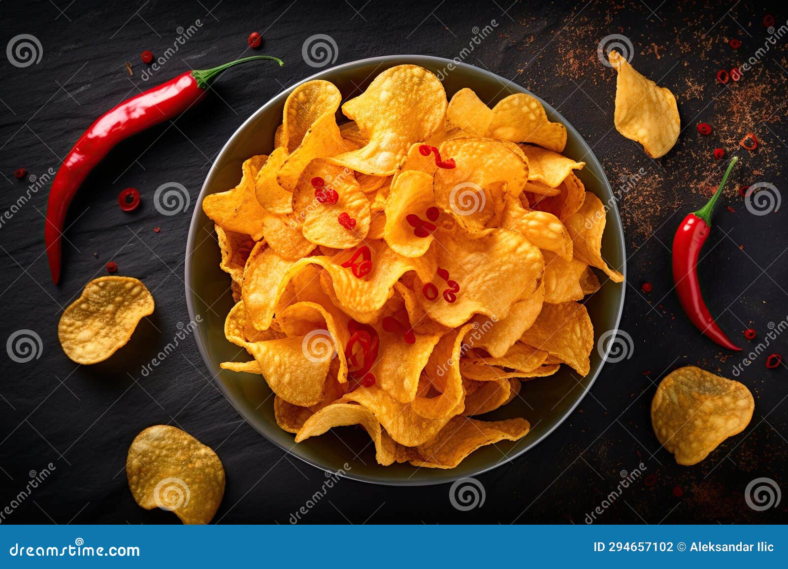 Potato Chips with Chili Pepper Flavor. Ai Generative Stock Illustration ...