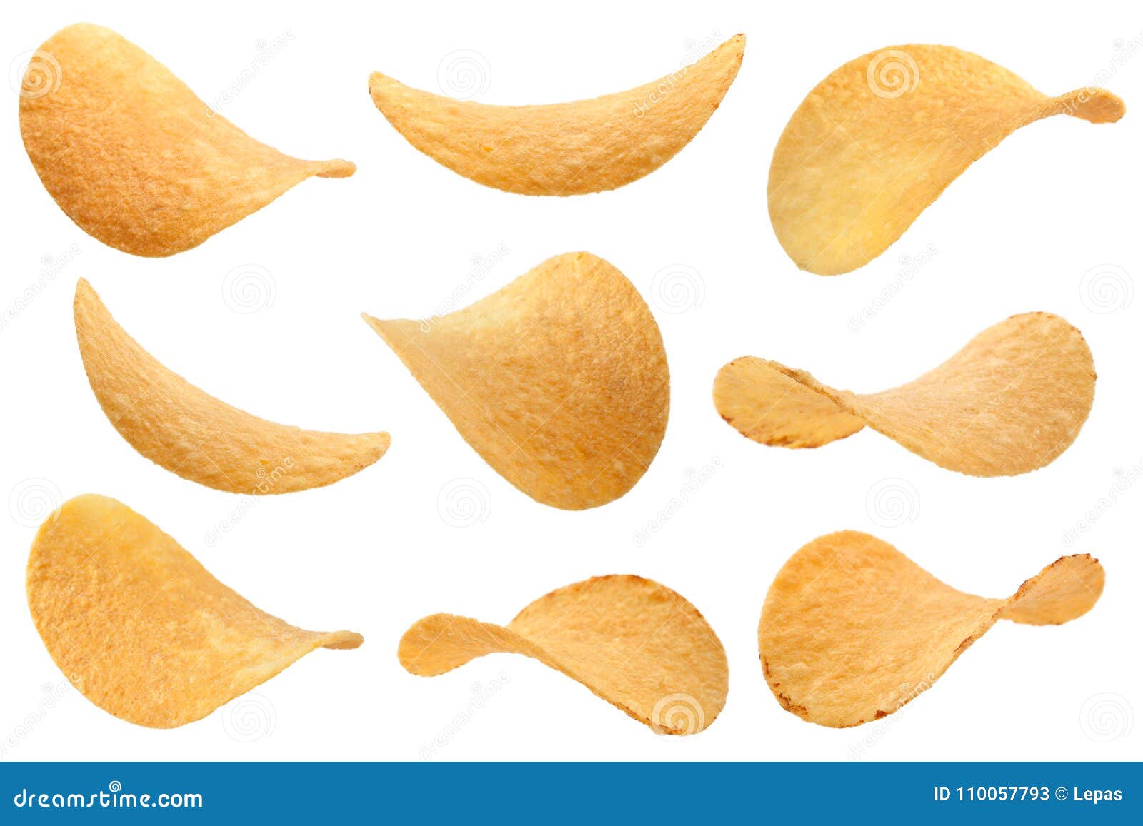 Potato Chips Collection on White Stock Image - Image of salted, fried ...