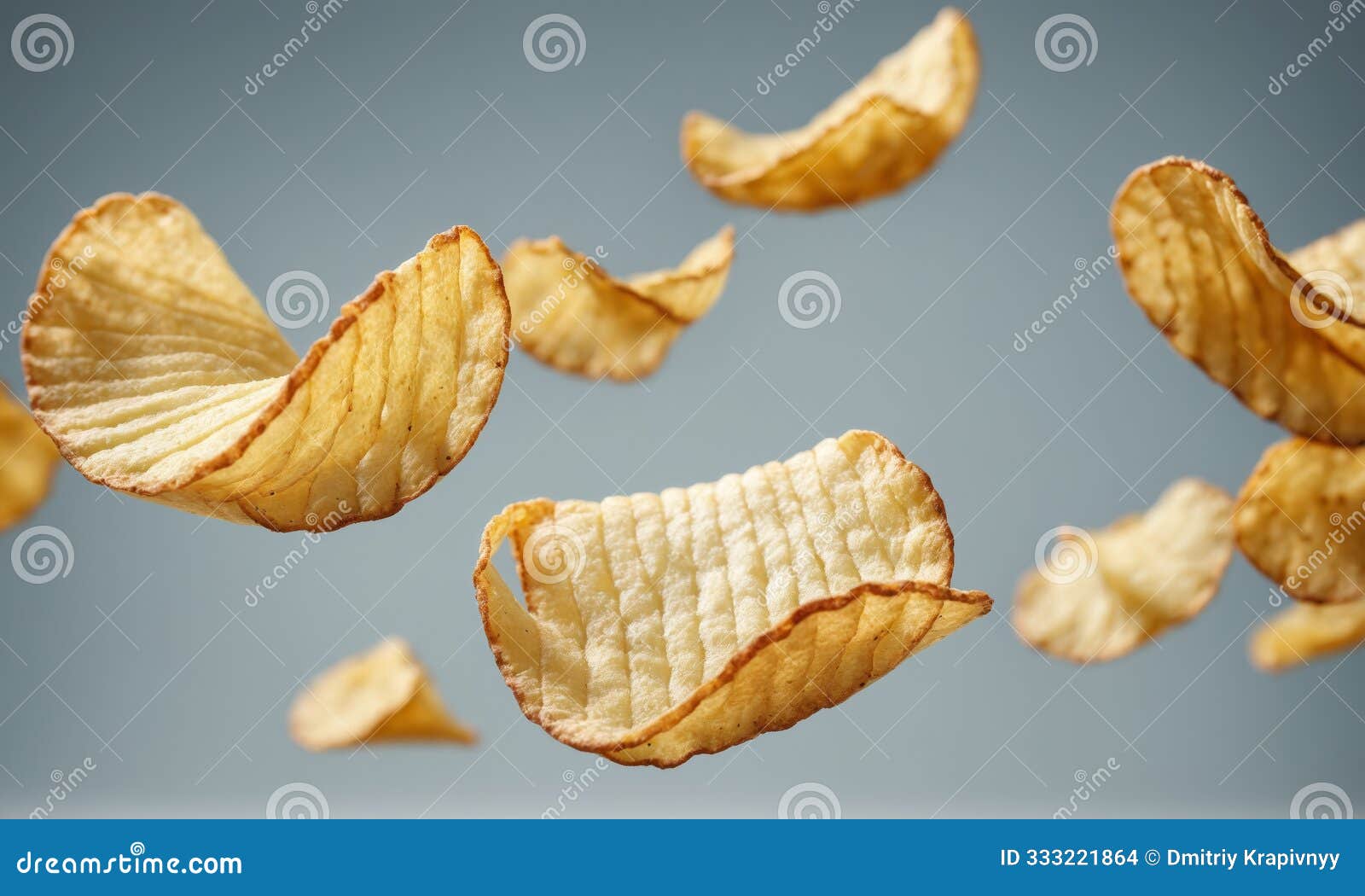 Potato Chips Falling Against a Blue Background Stock Illustration ...