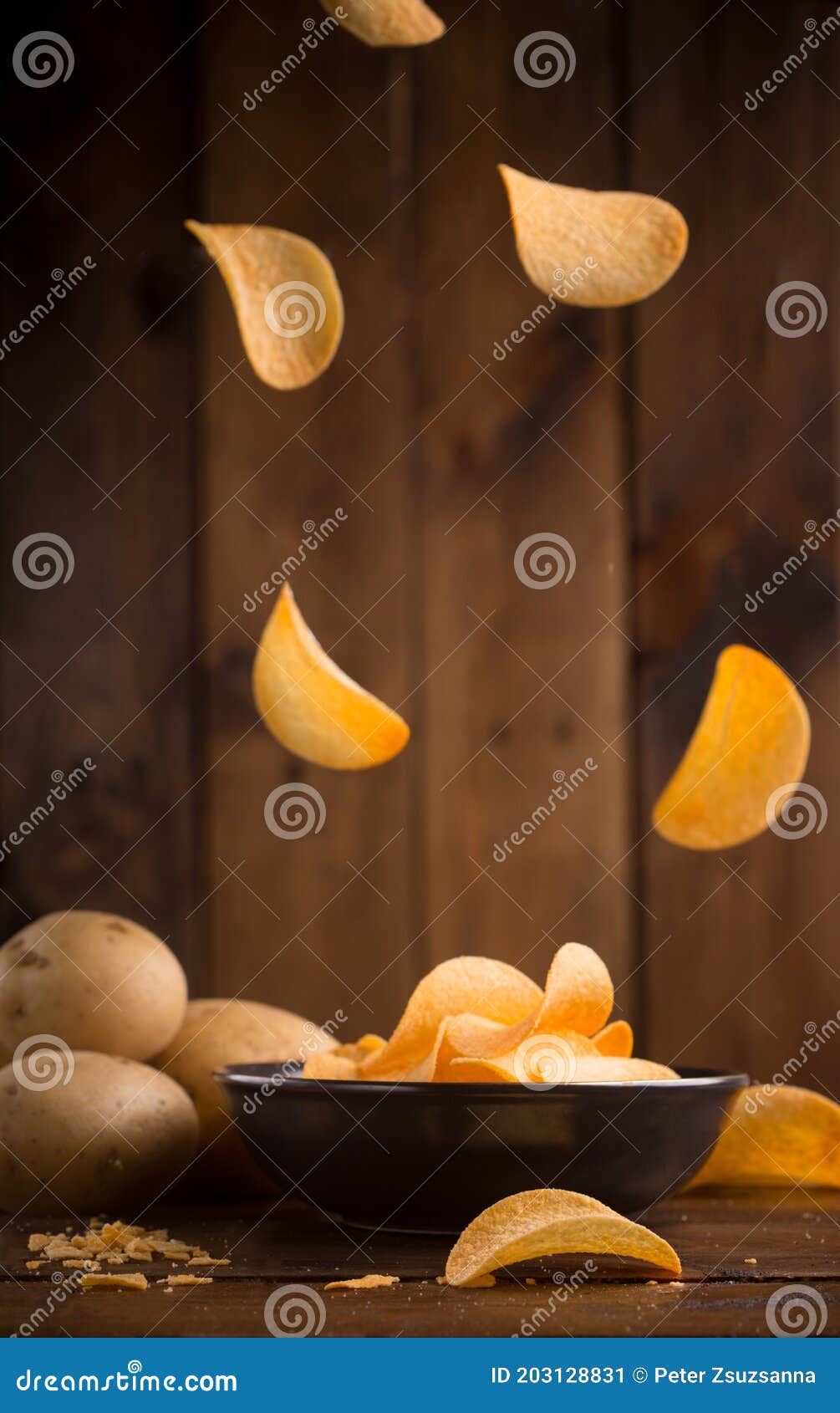 Potato chips falling stock image. Image of background - 203128831