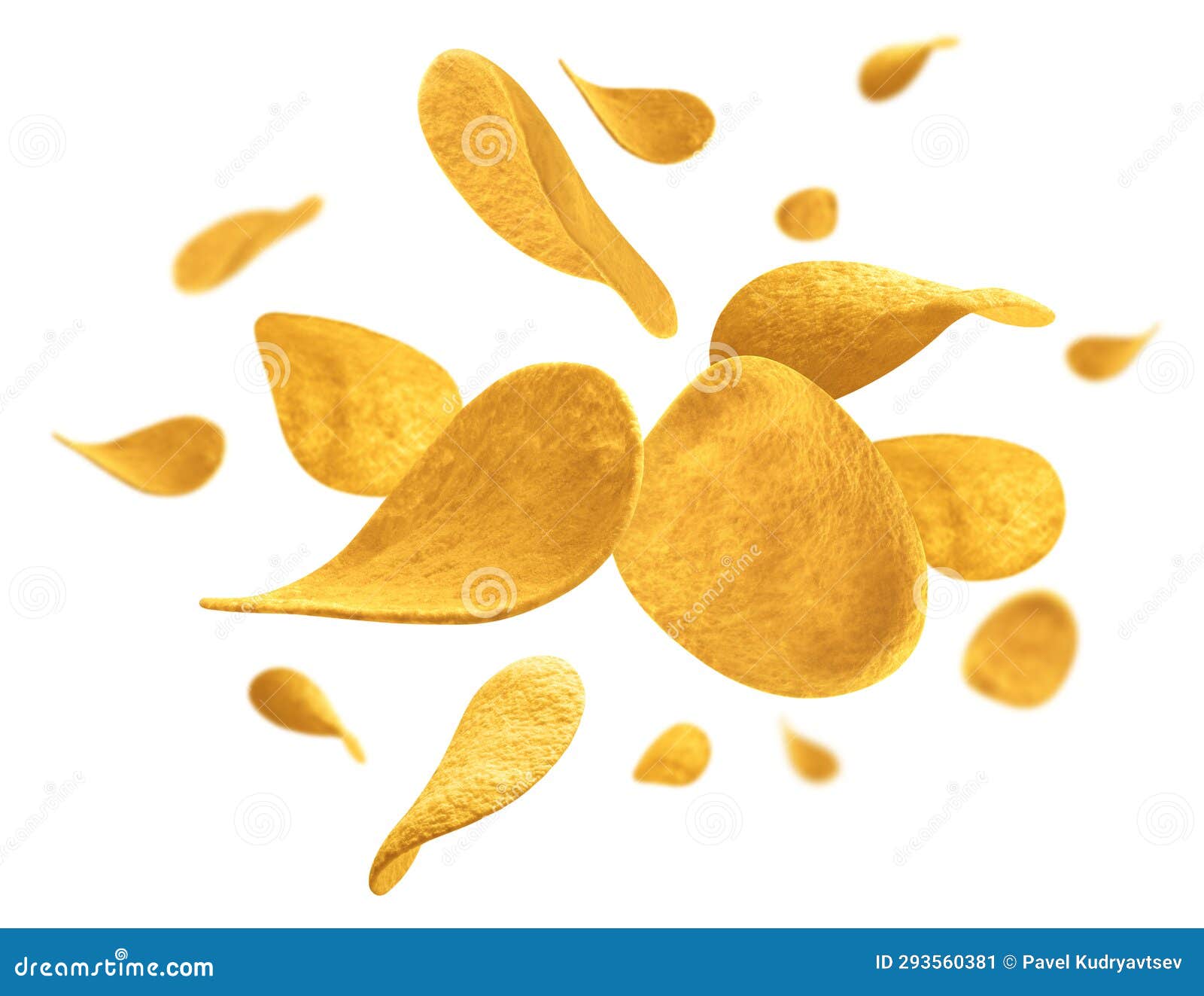 Potato Chips Fly and Levitate in Space. Surround Light from Behind ...
