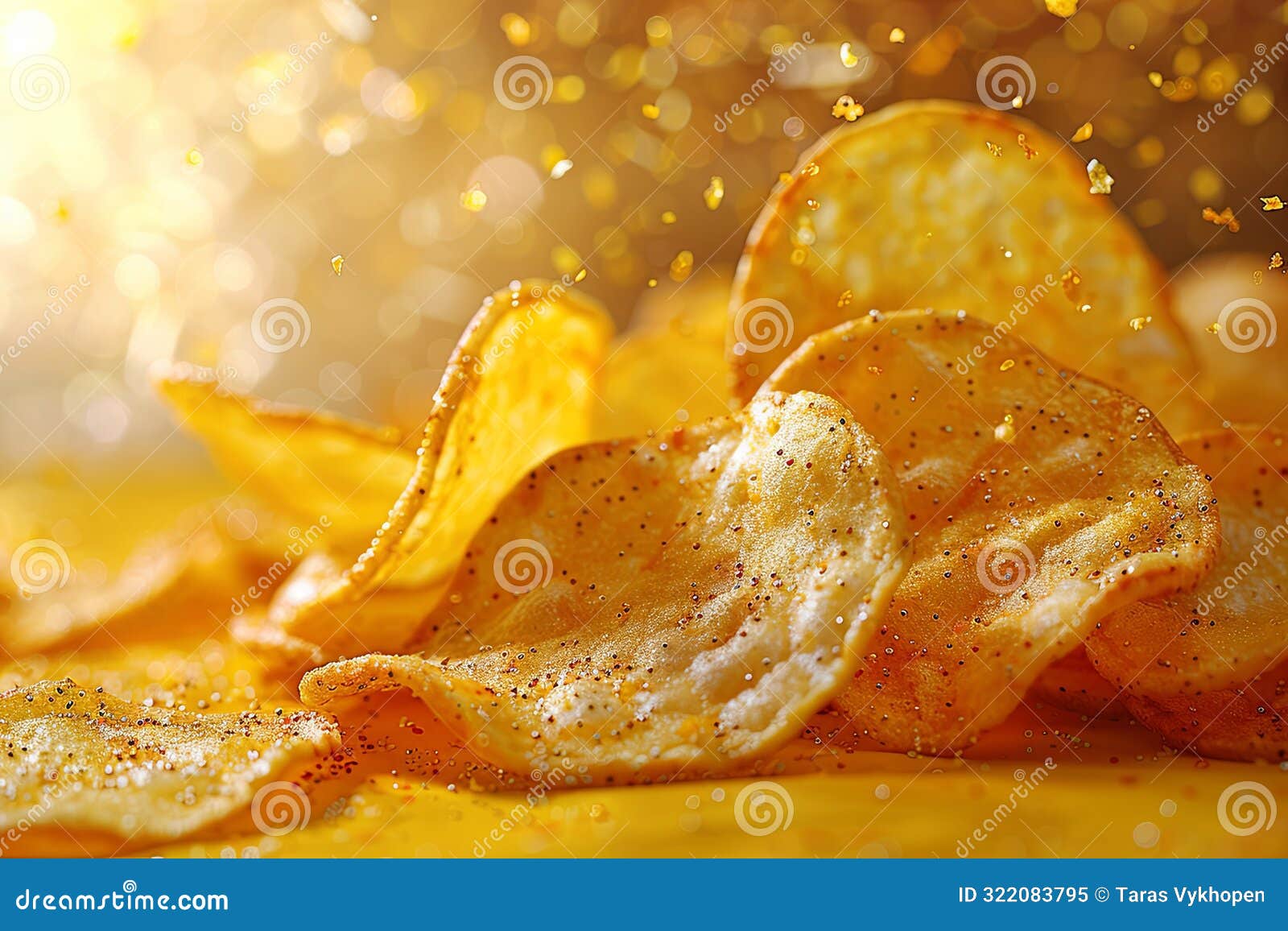 Potato Chips Fly on a Yellow Background, the Process of Making Chips ...