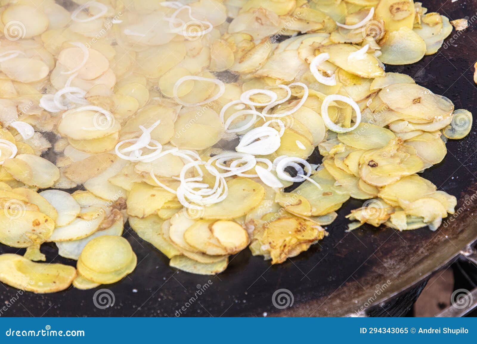 Potato Chips are Fried in a Frying Pan in Oil Stock Image - Image of ...