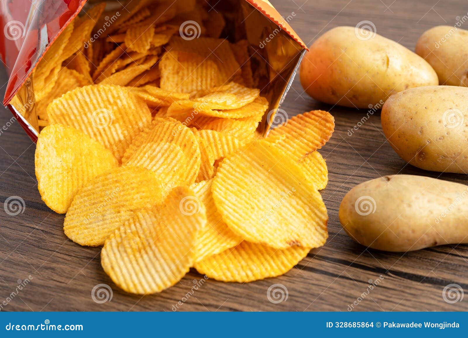 Potato Chips Fried Snack Fast Food in Open Bag Stock Photo - Image of ...
