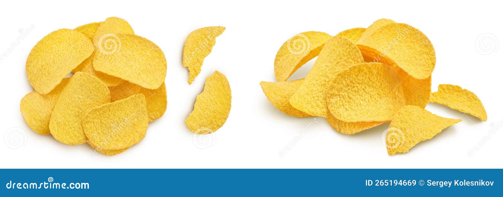 Potato Chips Isolated on White Background with Full Depth of Field. Top ...