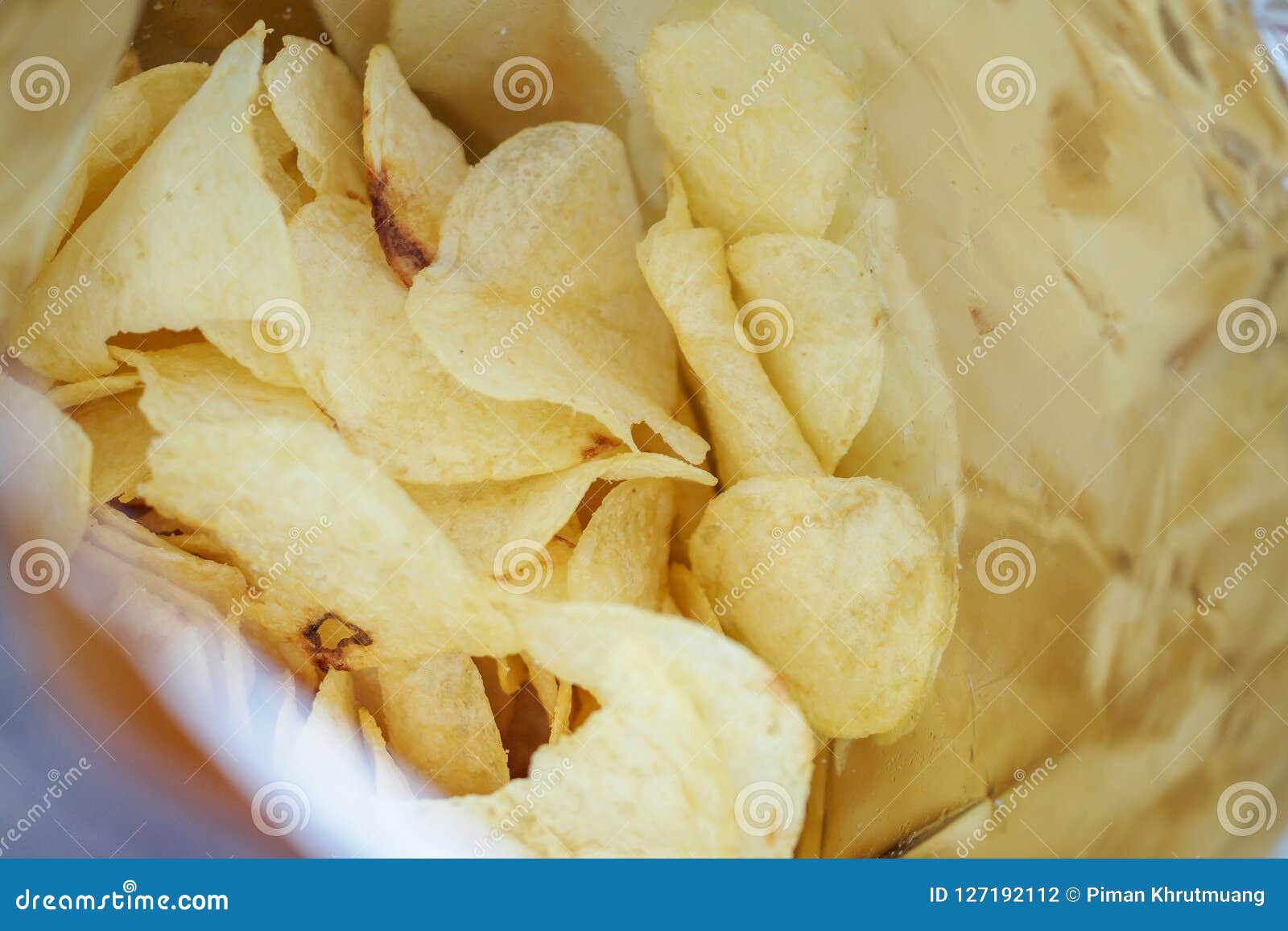 Potato Chips in Open Snack Bag Closeup Stock Photo - Image of crispy ...