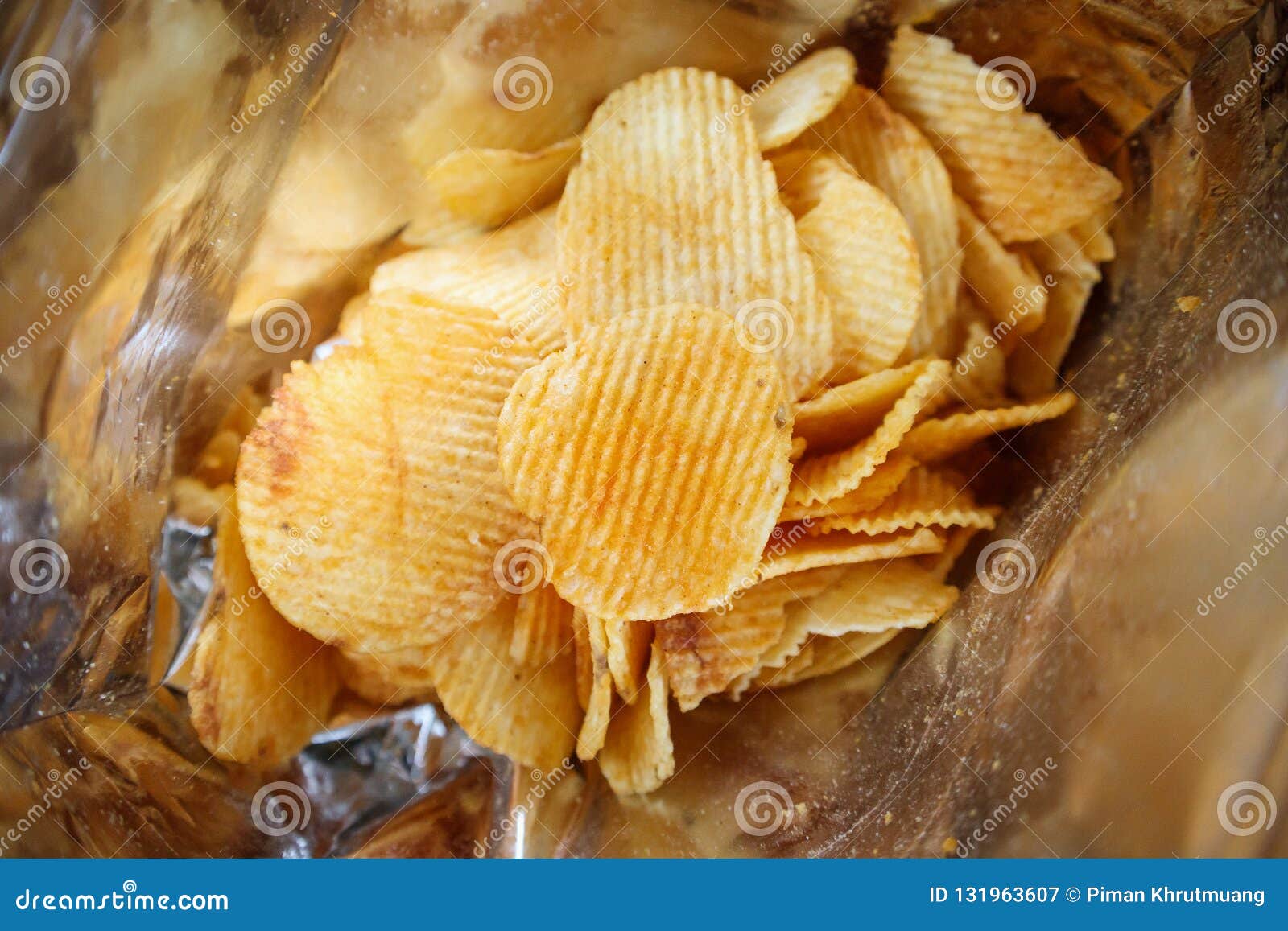 Potato Chips in Open Snack Bag Closeup Stock Image - Image of eating ...