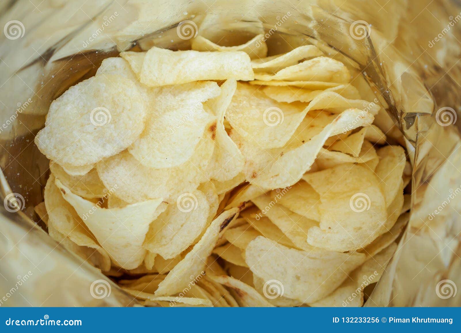Potato Chips In Open Snack Bag Closeup Stock Photo - Image of chip ...