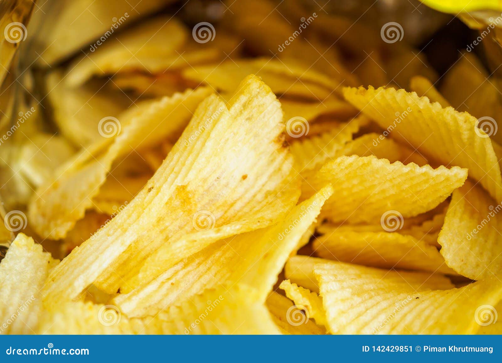 Potato Chips in Open Snack Bag Closeup Stock Image - Image of opened ...