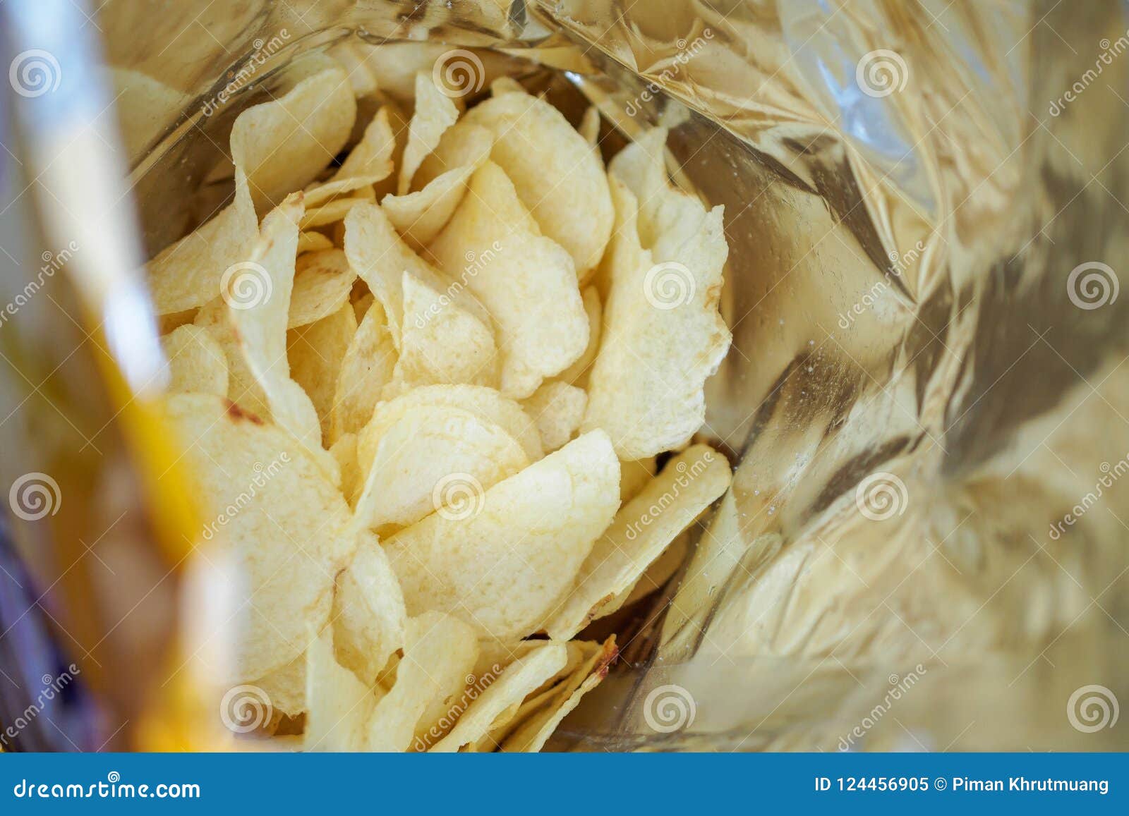Potato Chips in Open Snack Bag Closeup Stock Image - Image of junk ...