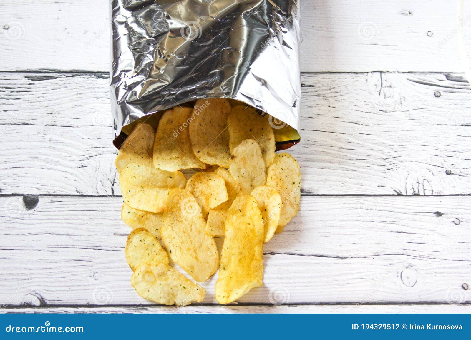 Potato Chips and Pack. Packaging of Chip on White Background. Top View ...