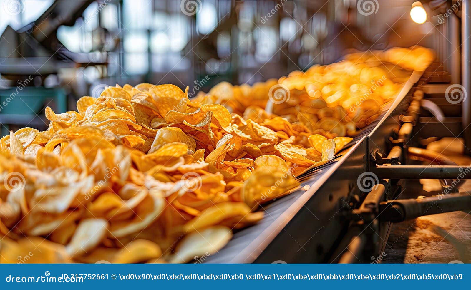 Potato Chips Production Line at the Factory. Potato Chips and Snacks ...