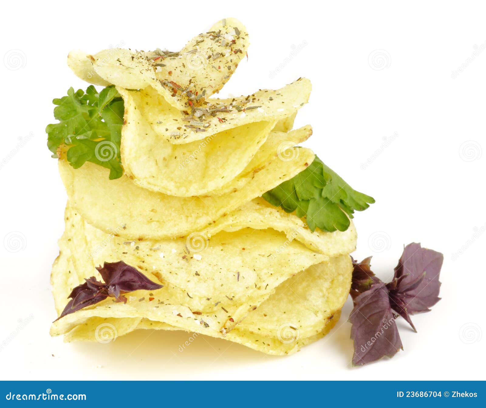 Pyramid Of Potato Chips On A Wooden Background And Free Place Royalty ...