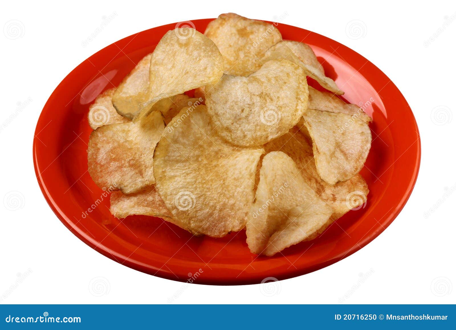 Potato Chips on Red Plate stock photo. Image of plate - 20716250