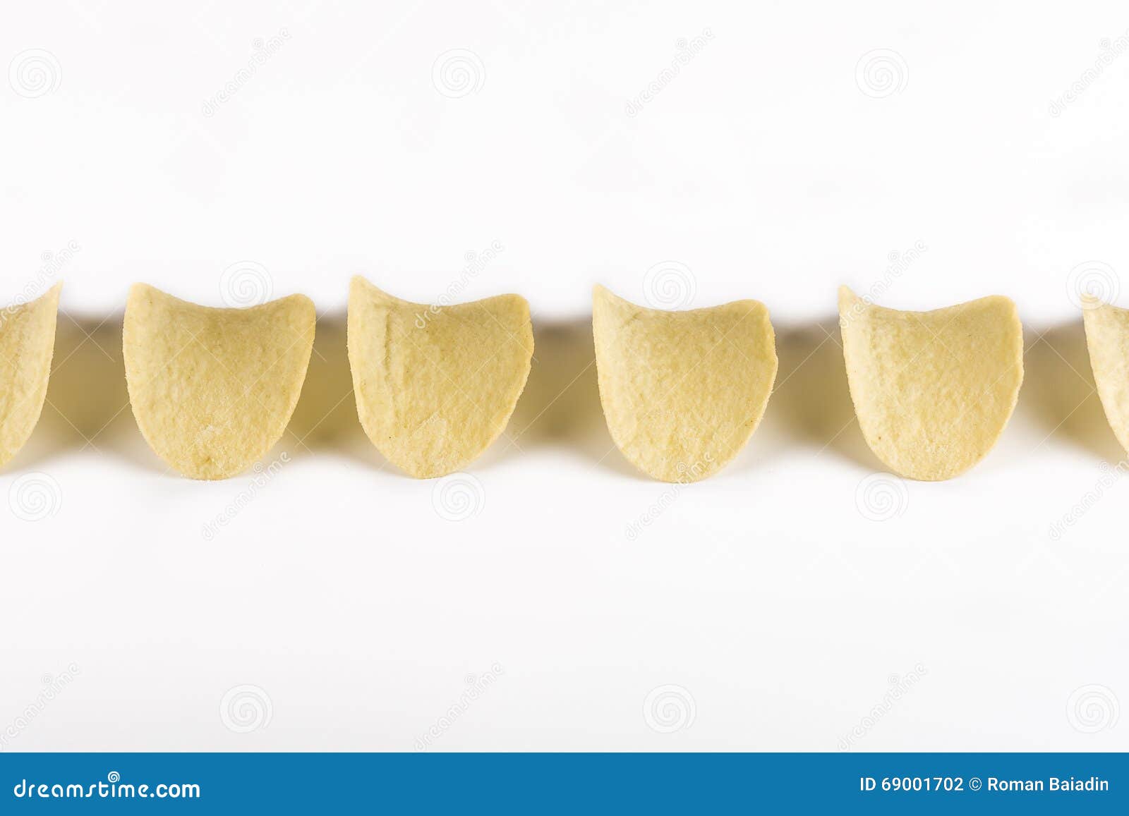 Potato chips in a row stock photo. Image of color, prepared - 69001702
