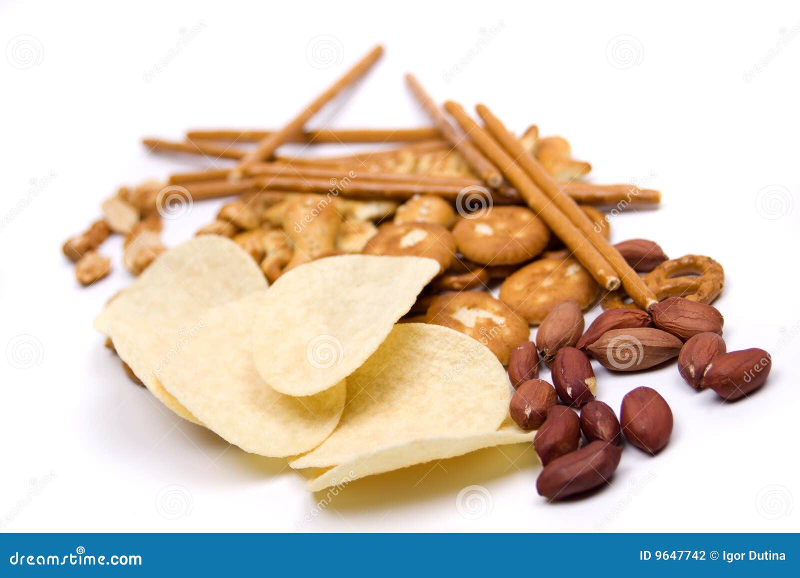 Salty Snacks Texture On White. Party Food Assorted Mix. Potato Chips ...