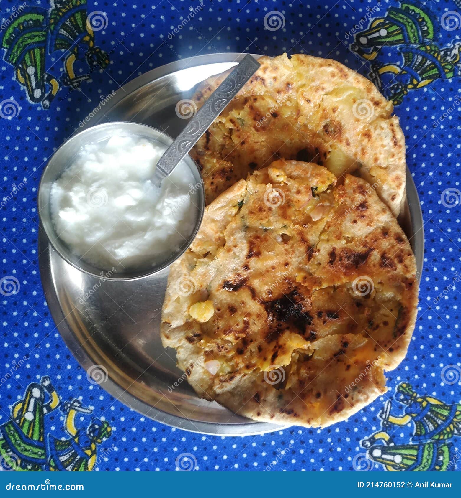 Potato Filled Chapati with Curd Stock Photo - Image of curd, potato: 214760152