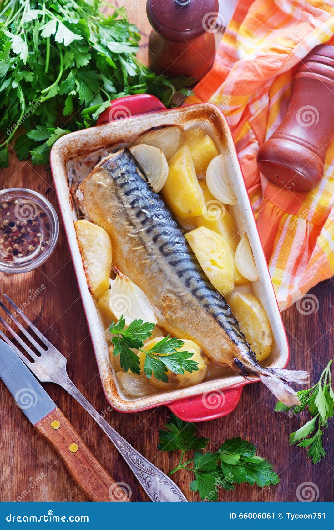 Potato with fish stock image. Image of natural, fried - 66006061