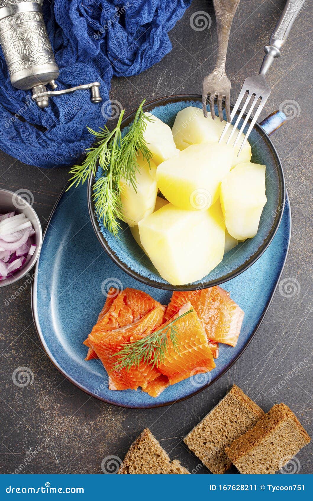 Potato with fish stock image. Image of pepper, marinad - 167628211