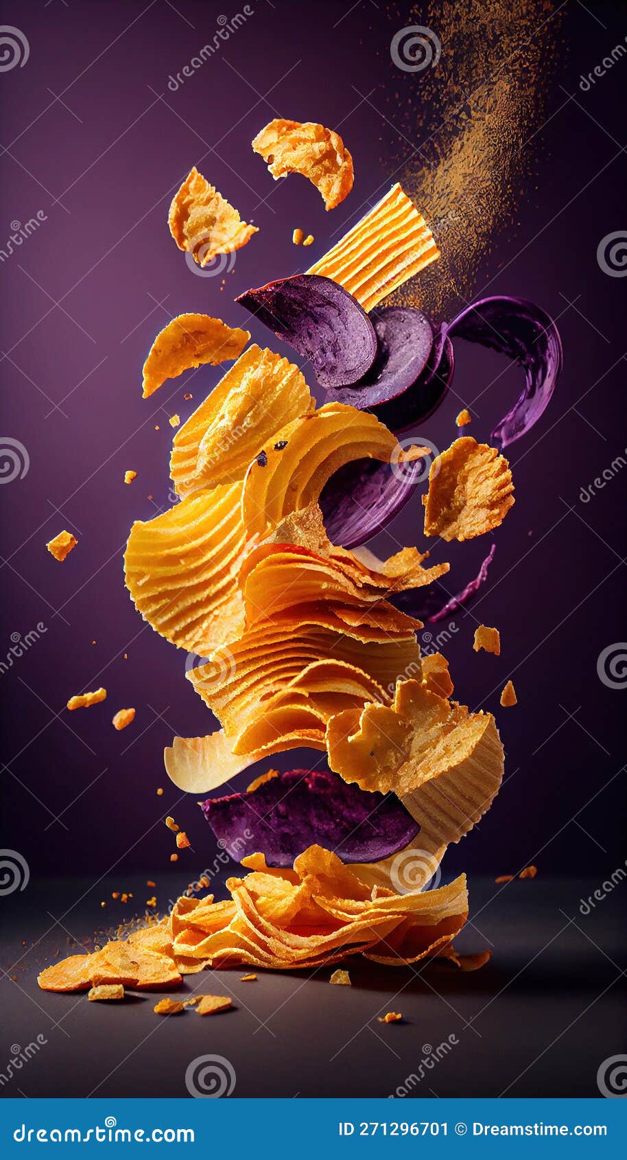 Potato Hot Crispy Chips Creatively Falling-Dripping Flying or Splashing ...