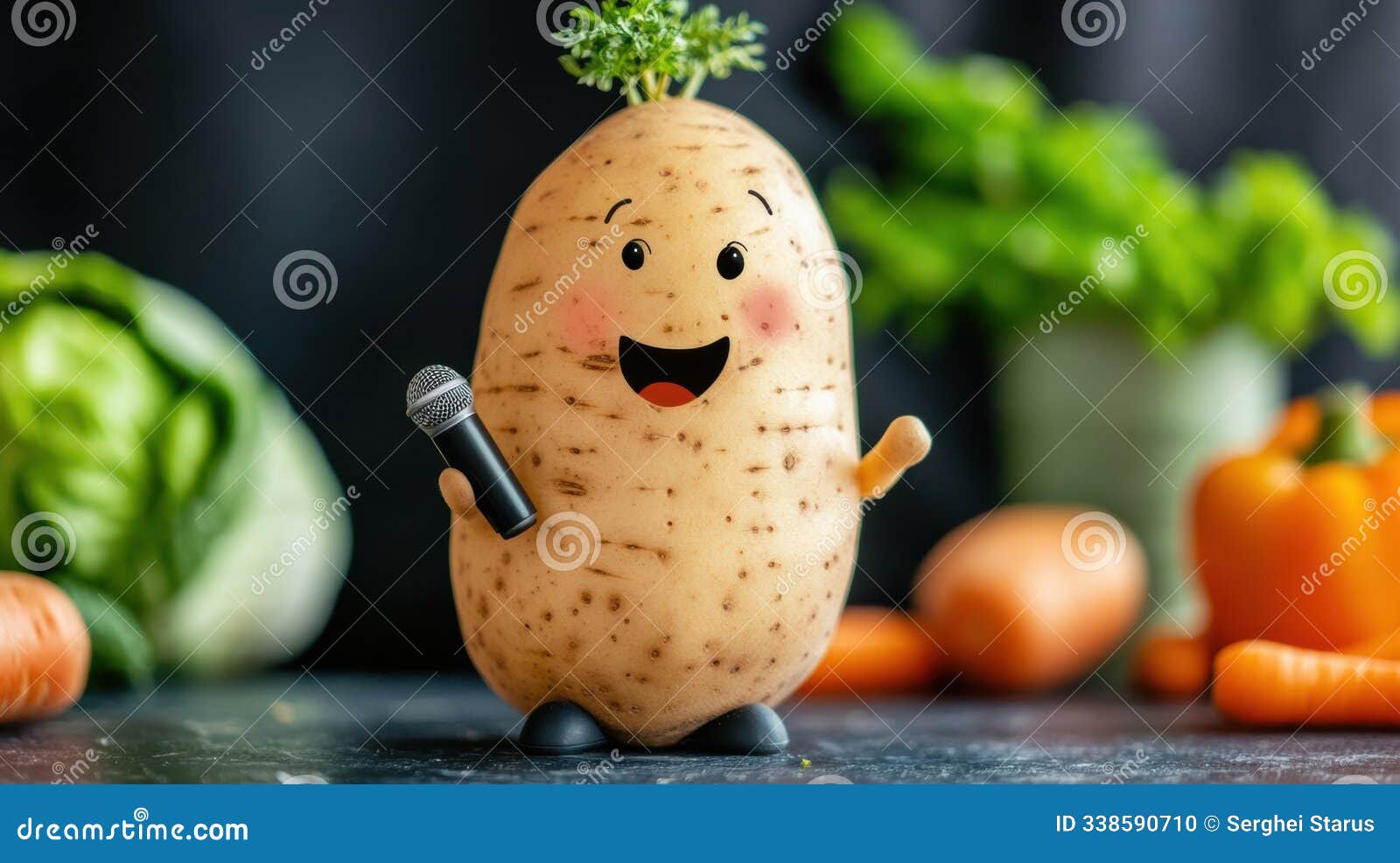 A Potato with a Microphone and Vegetables Around it, AI Stock Photo ...