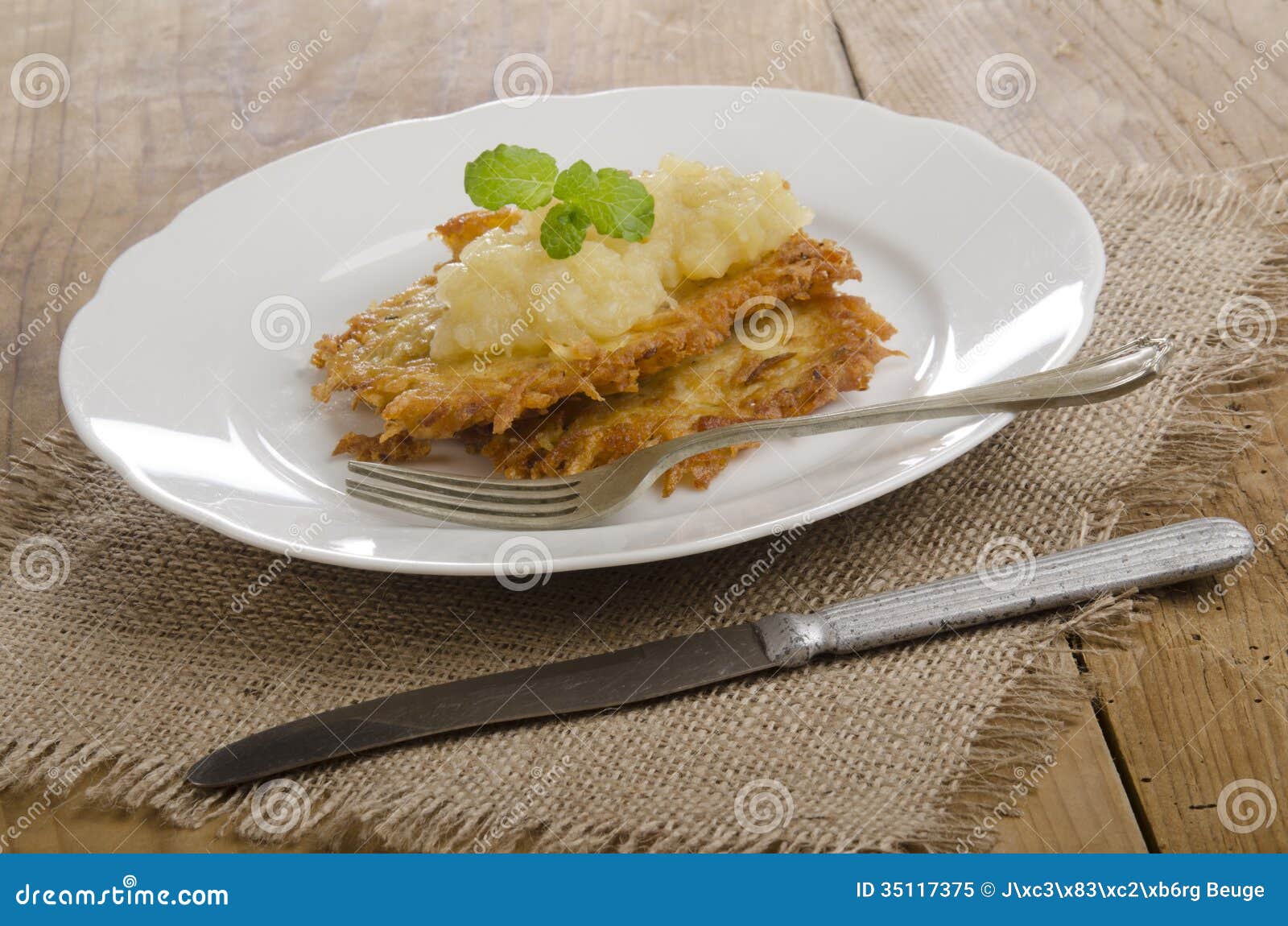 Potato Pancakes with Apple Compote Stock Image - Image of apple, wooden ...