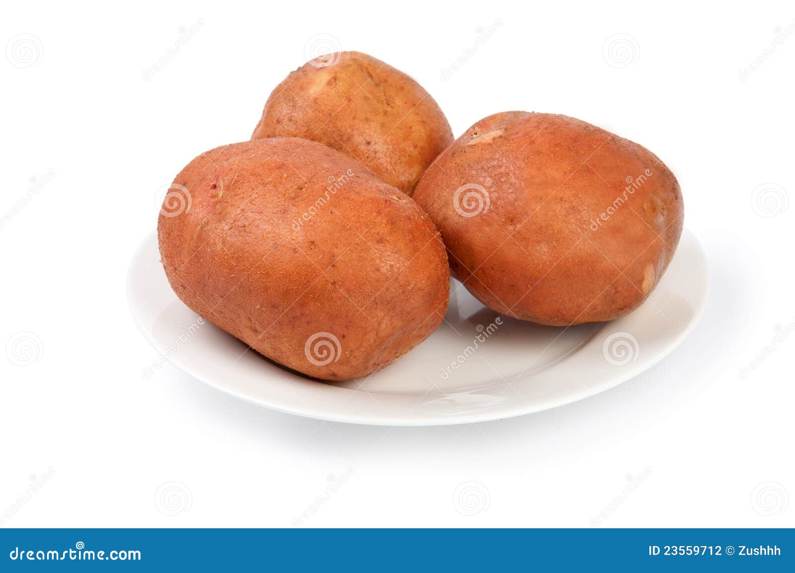 Potato in Porcelain Plate on White Stock Photo - Image of organic ...
