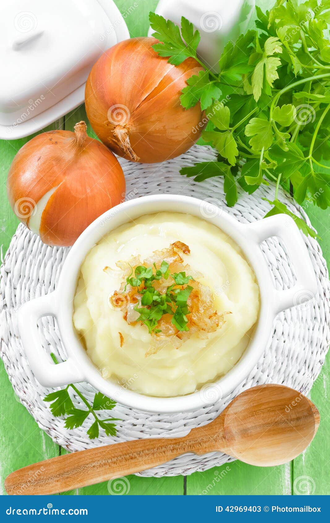 Potato puree stock image. Image of onion, healthy, potato - 42969403