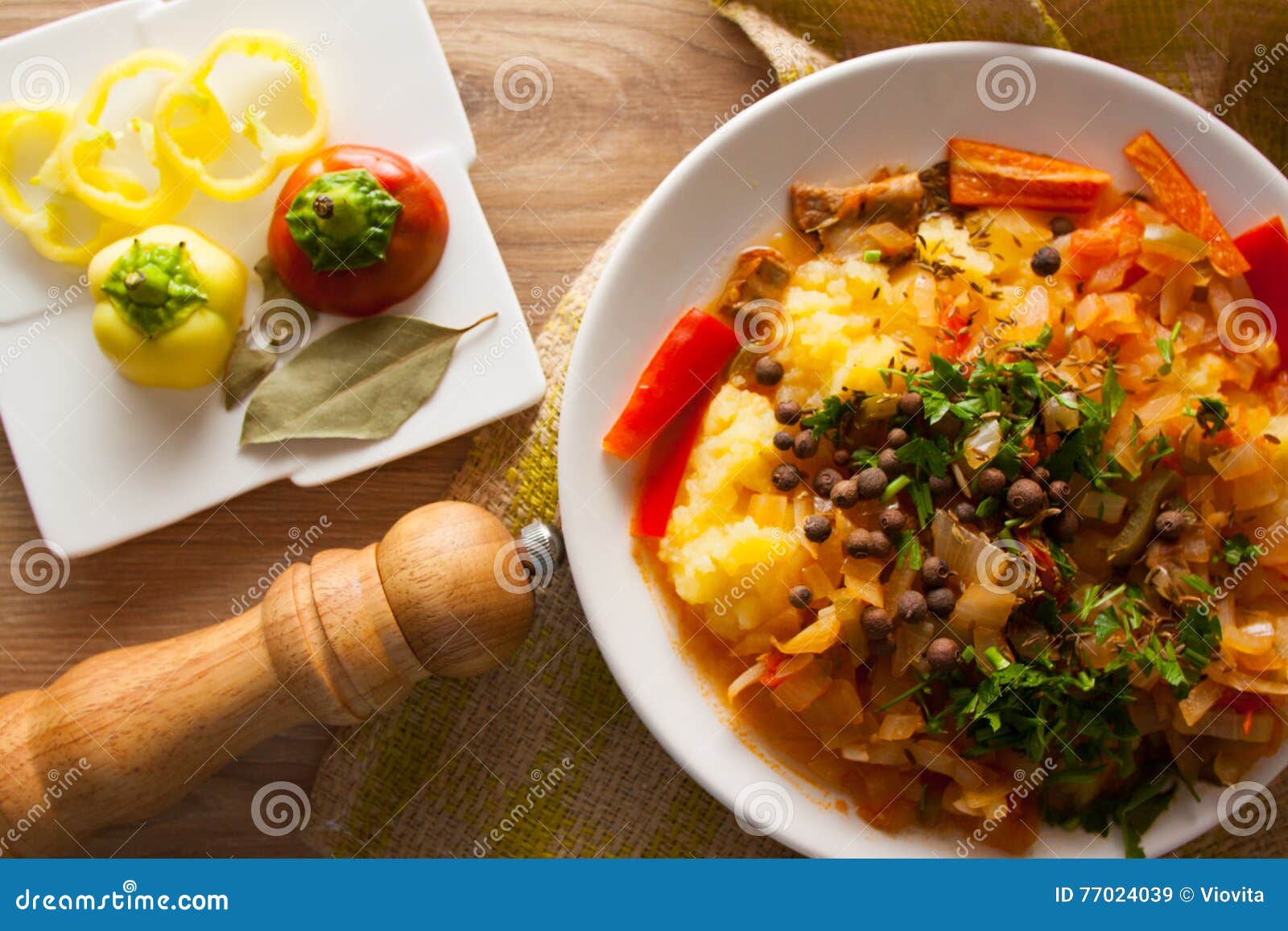 Potato puree and meat stock image. Image of mash, filled - 77024039