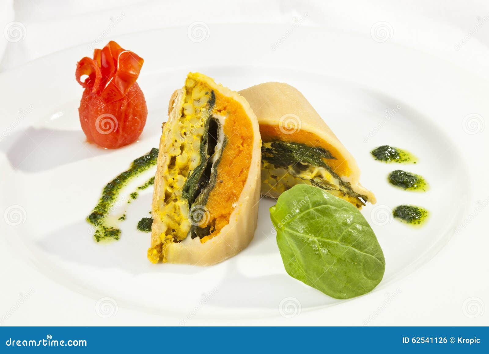 Potato Roulade with Spinach, Carrot and Curry Rice Stock Photo - Image ...