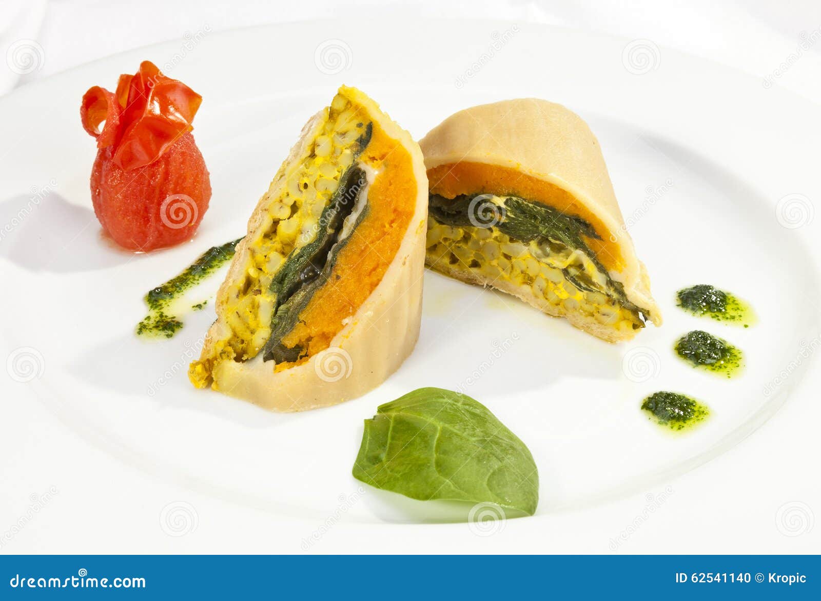 Potato Roulade with Spinach, Carrot and Curry Rice Stock Photo - Image ...