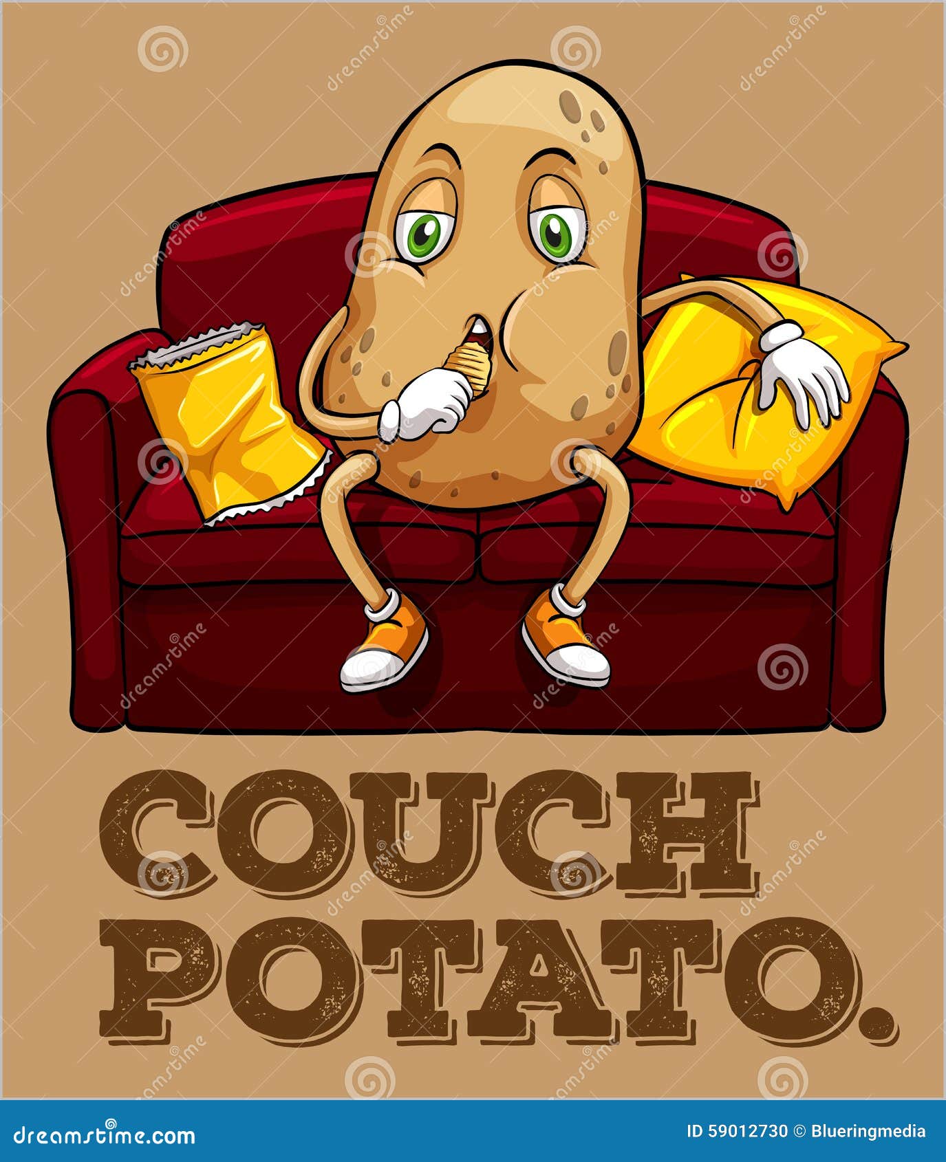 Potato sitting on couch stock vector. Illustration of idioms - 59012730