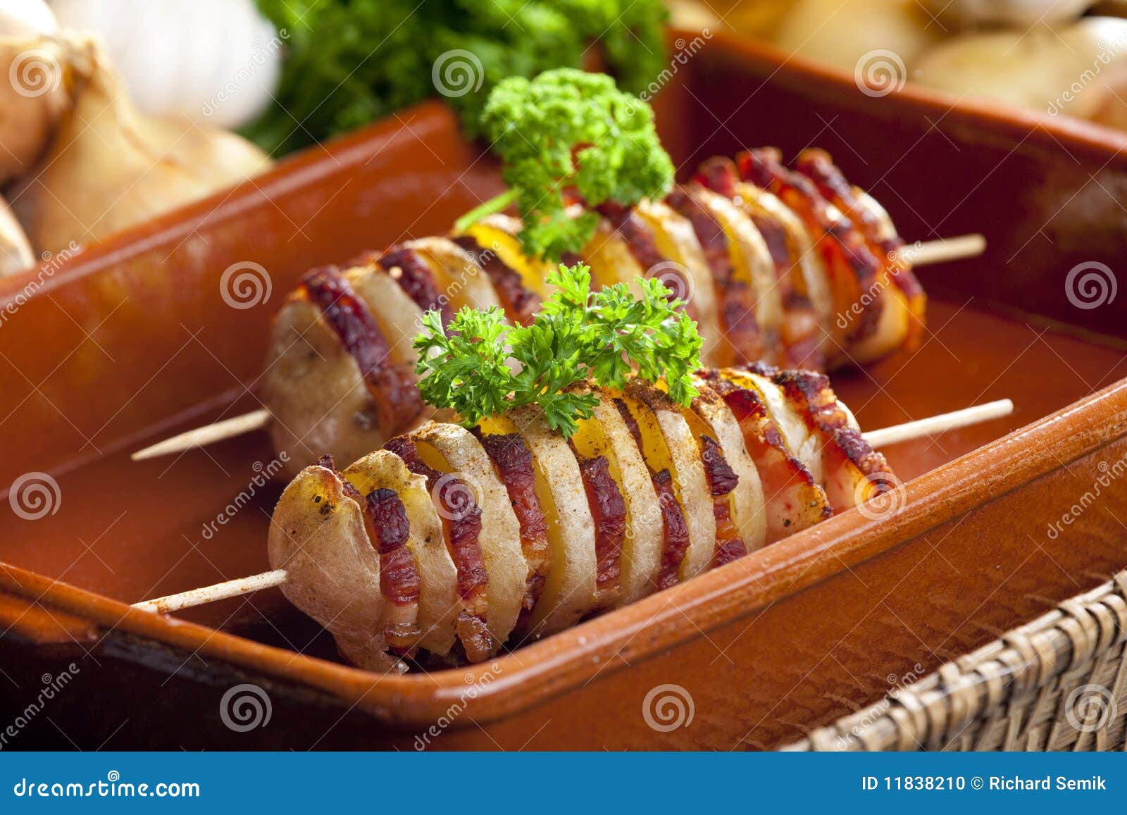 Potato skewers stock photo. Image of plate, ready, parsley - 11838210