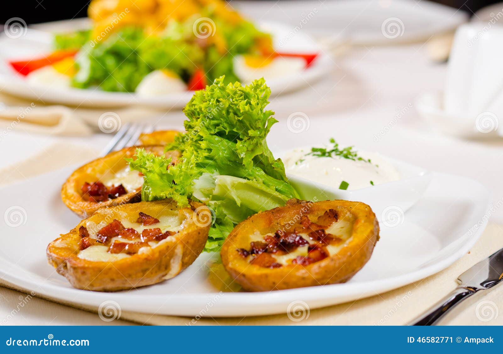Potato Skins Appetizer with Garnish Stock Image - Image of dinner ...