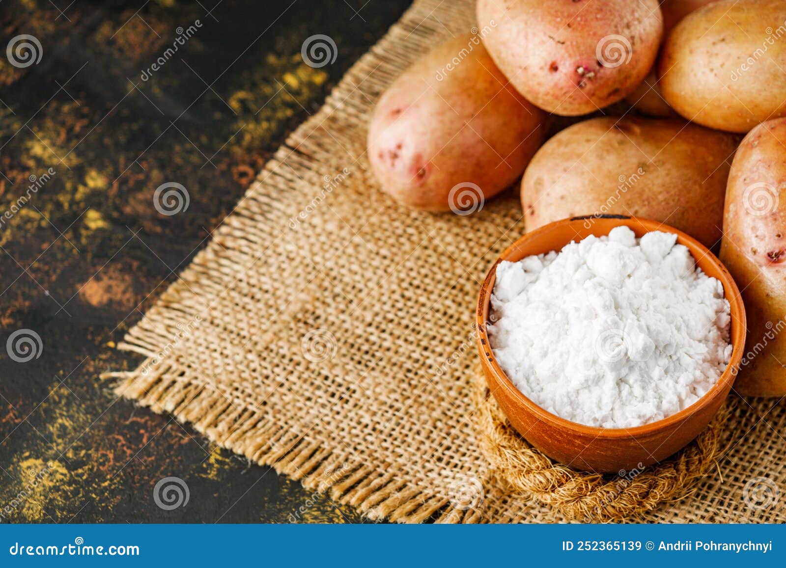 Potato Starch on a Dark Rustic Background Stock Image - Image of table ...