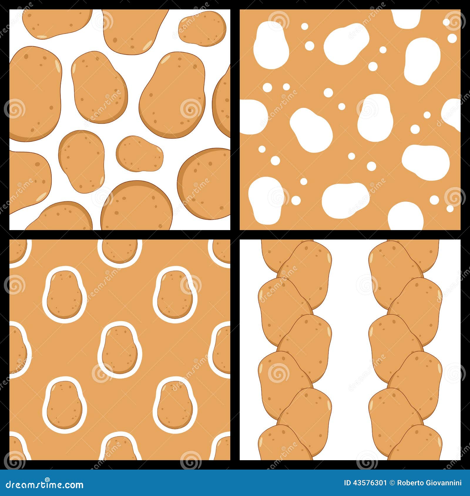 Potato Vegetable Seamless Patterns Set Stock Vector - Illustration of ...