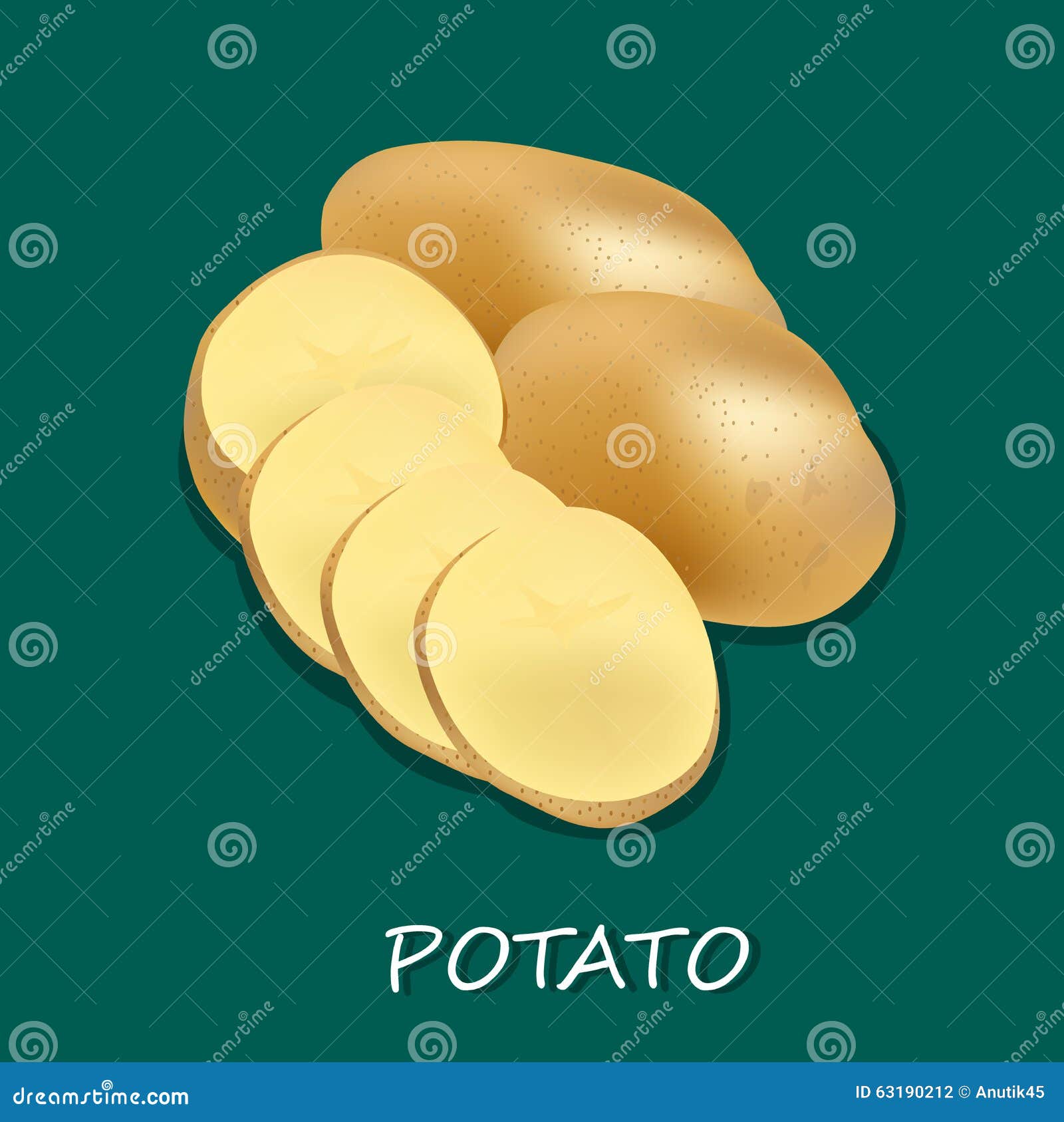 Potato on White Background Close Up, Template, Banner Stock Vector ...
