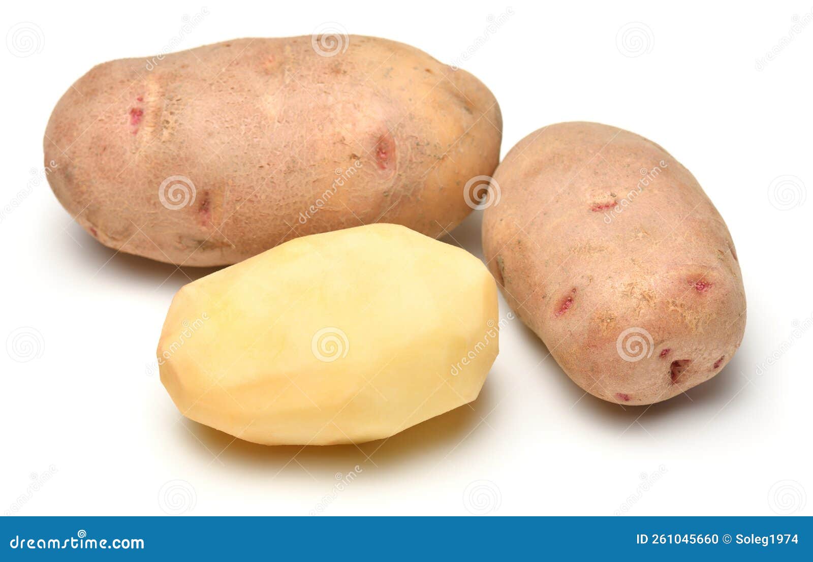 Potatoes Close-up, Raw and Peeled, Objects are Isolated on a White ...