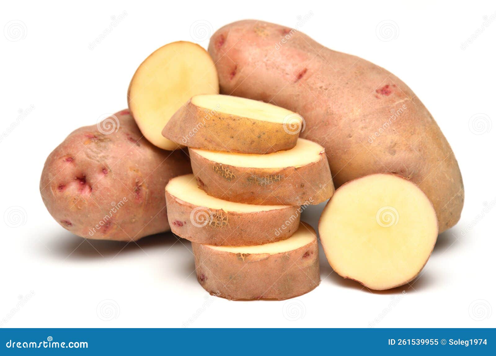 Potatoes Close Up, Whole and Sliced, Objects are Isolated on a White ...
