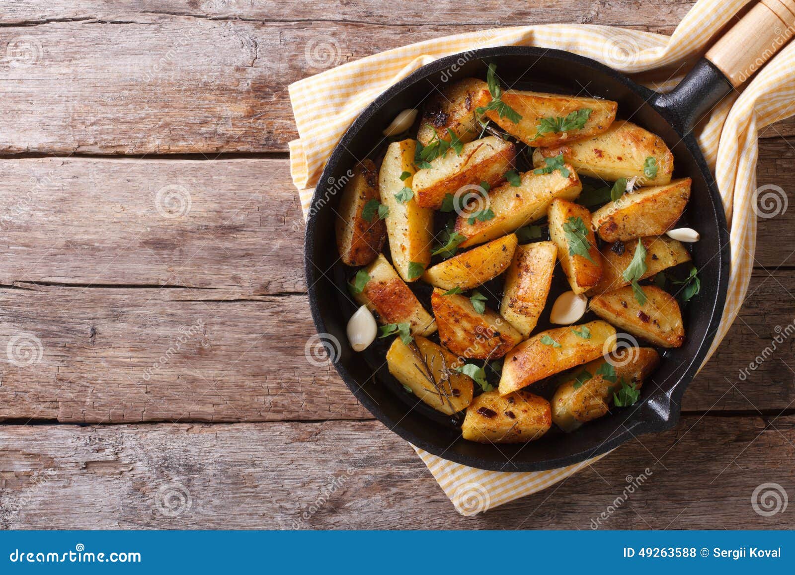 Potatoes Fried in a Pan, Rustic Style, Horizontal Top View Stock Photo ...