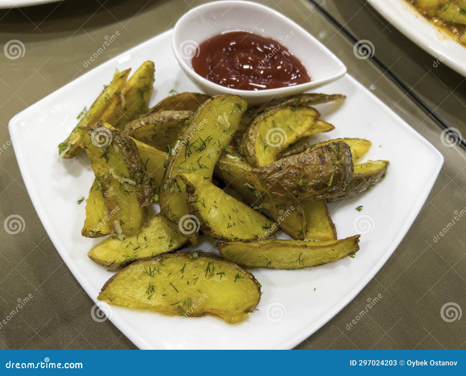 The Potatoes are Fried and Steamed with Ketchup Stock Image - Image of ...