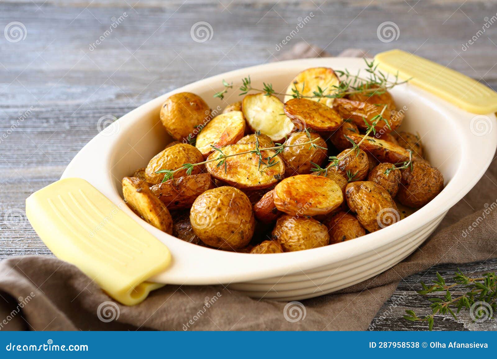 Potatoes Roasted in the Baking Dish Stock Photo - Image of rustic ...