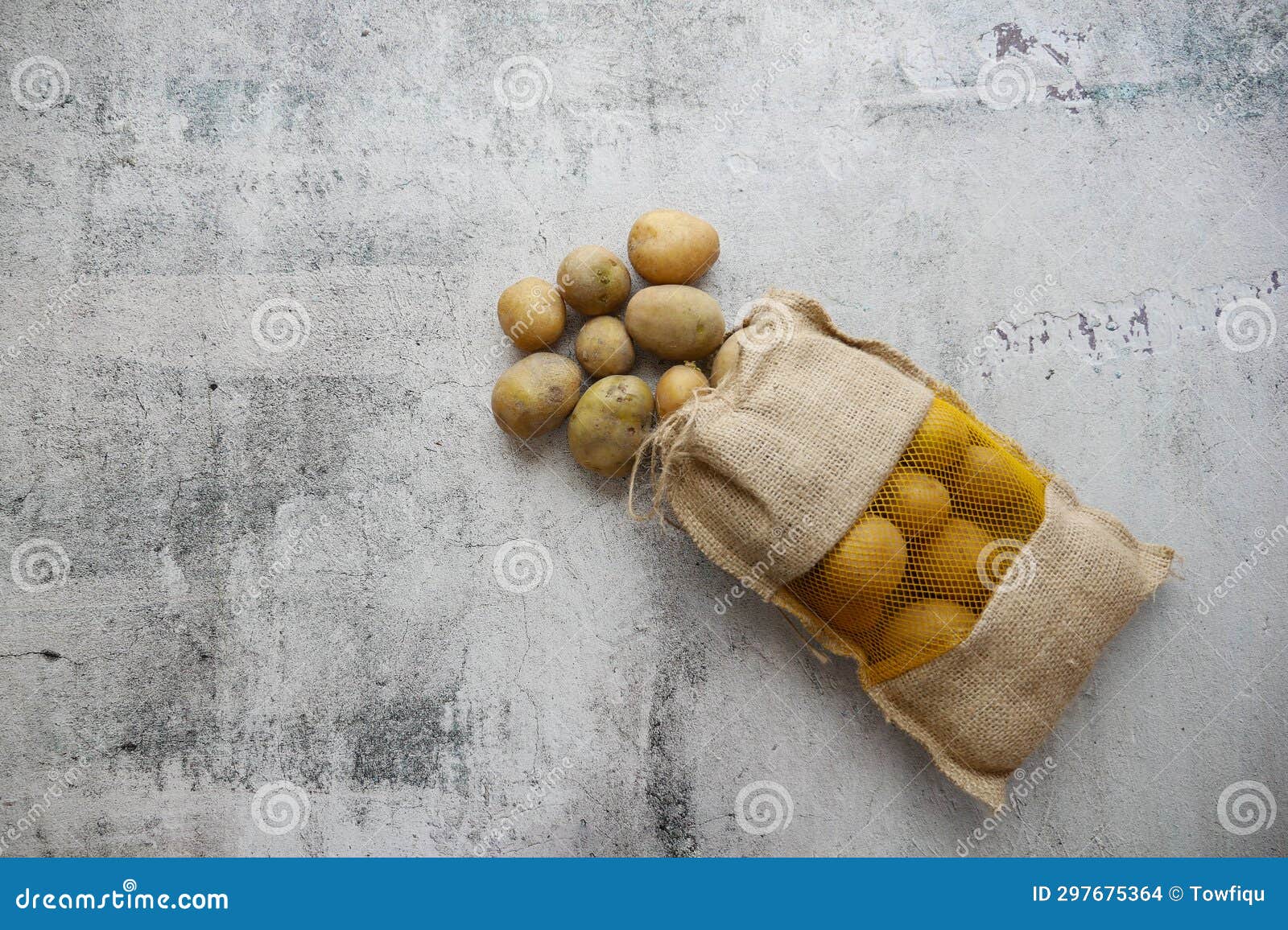 Potatoes in a Sack Bag on Table Stock Photo - Image of root, farming ...