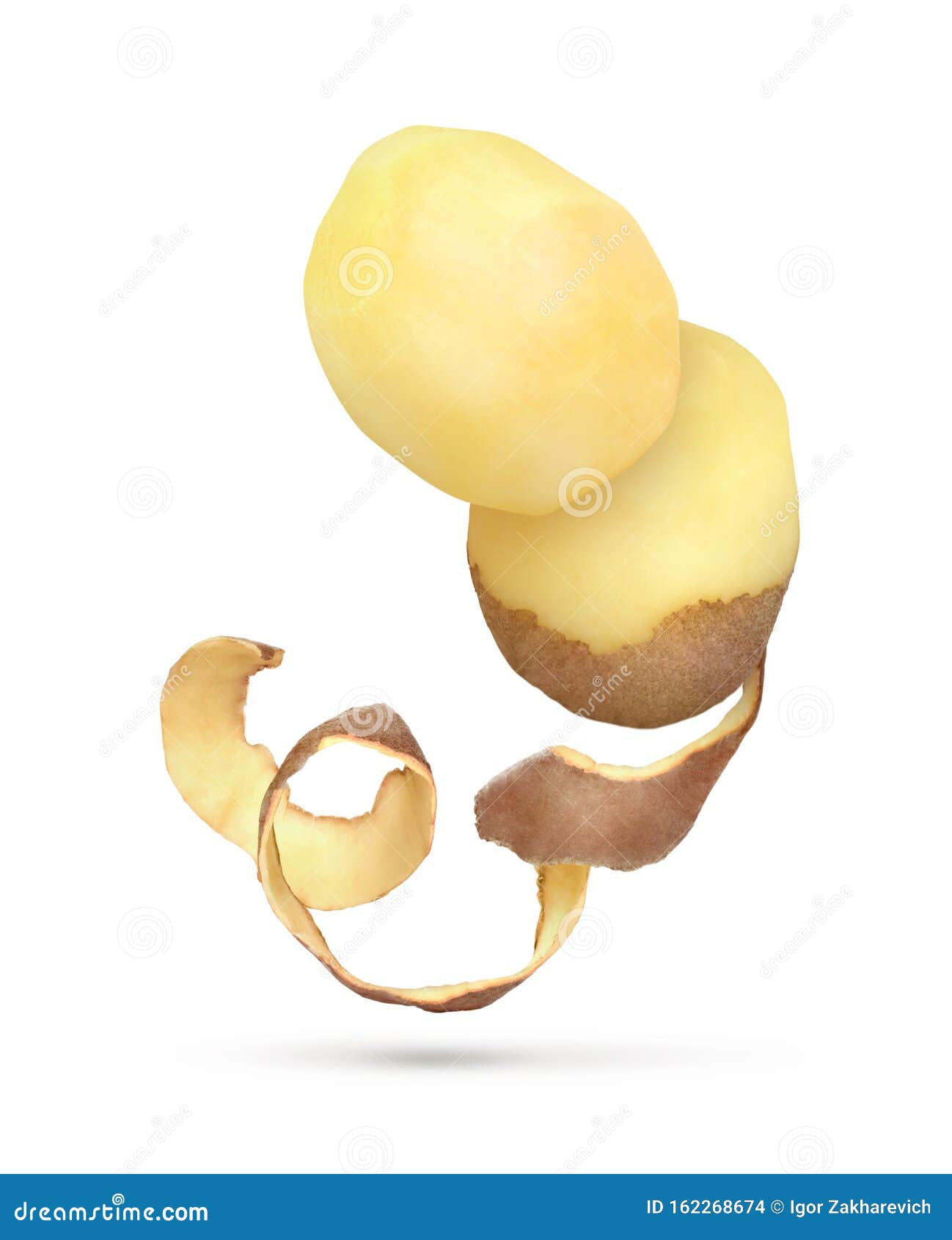 Potatoes and Spiral Peel on White Background Stock Photo - Image of ...