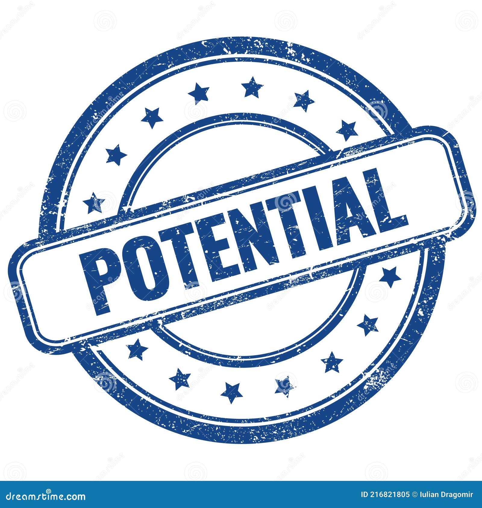POTENTIAL Text on Blue Grungy Round Rubber Stamp Stock Illustration ...