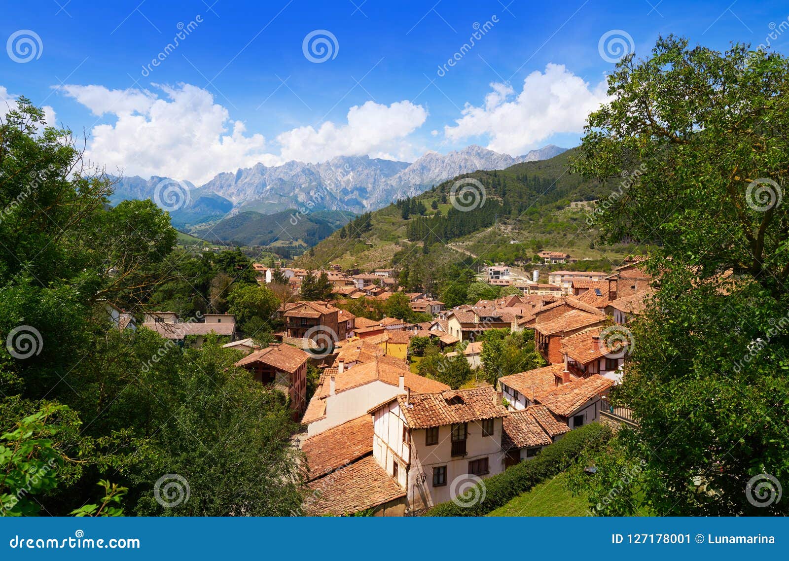 Potes in Cantabria Skyline Village Spain Stock Image - Image of bridge ...