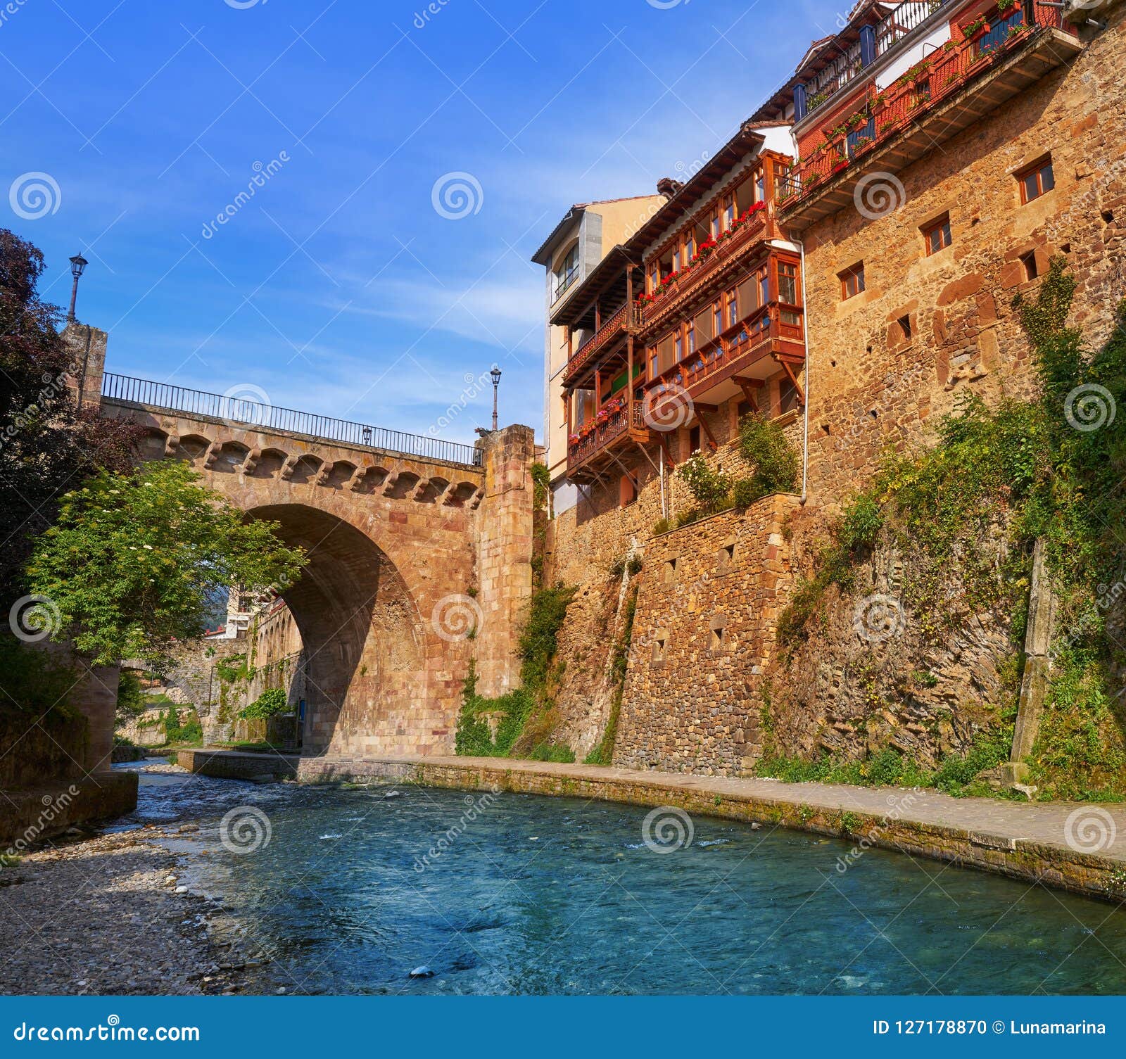 Potes River Quiviesa Deva a Cantabria Village Spain Stock Photo - Image ...