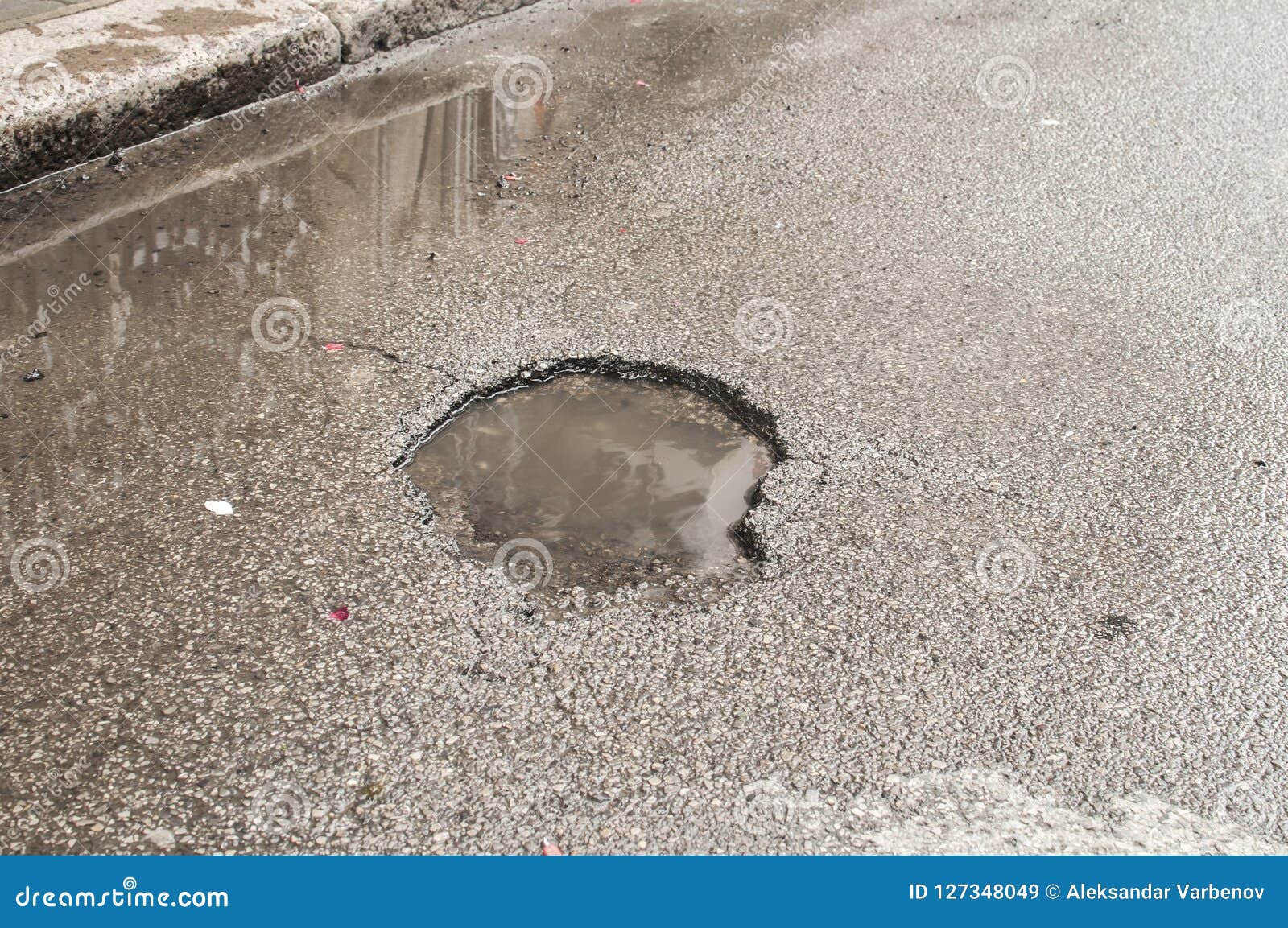 Pothole with Puddle on Asphalt Road Stock Image - Image of hole, broken ...