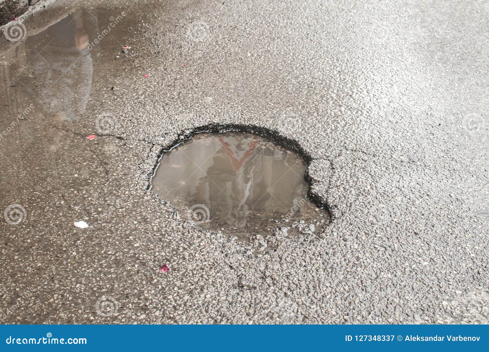 Pothole with Puddle on Asphalt Road Stock Image - Image of surface ...