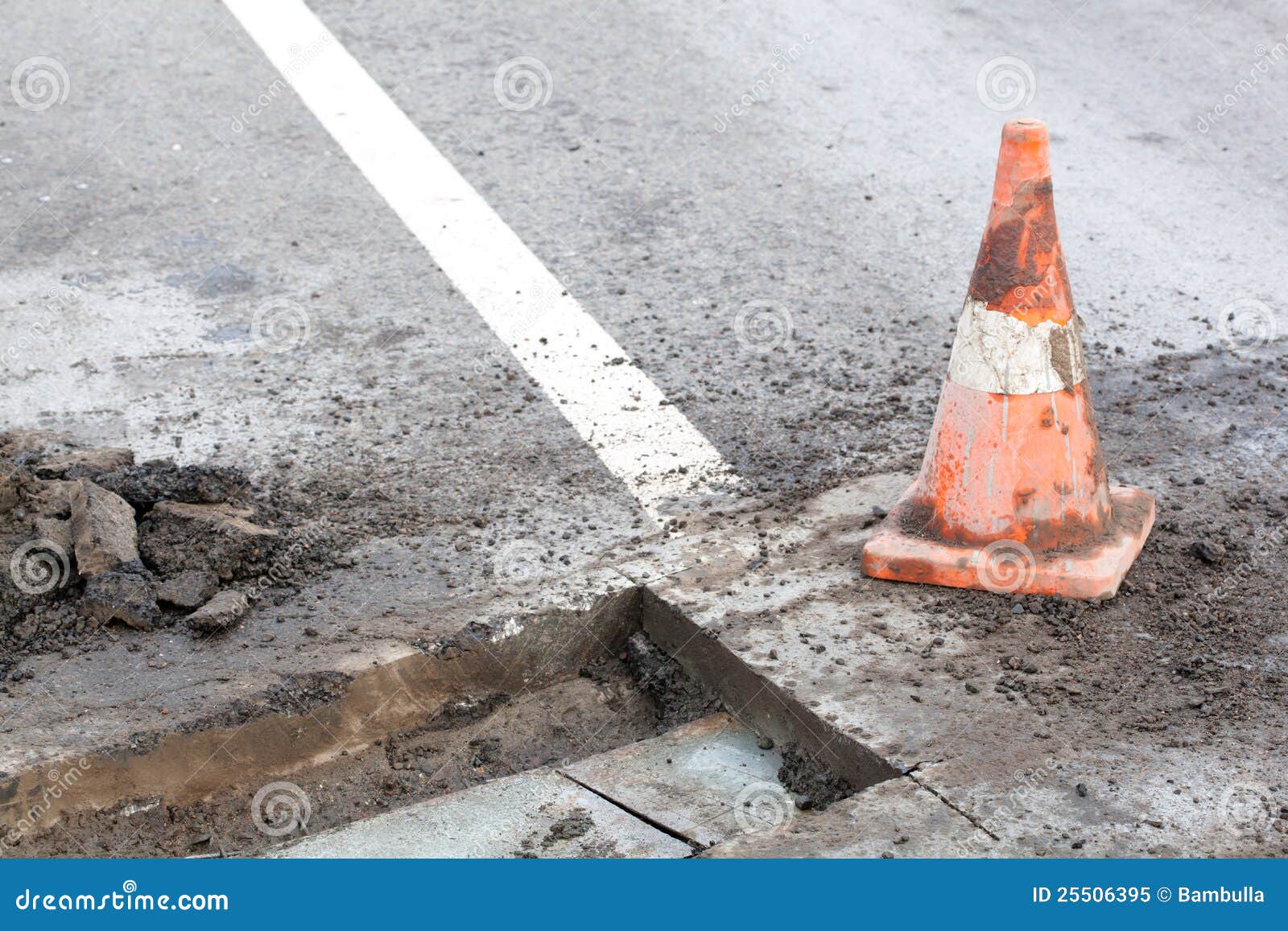 Pothole repairing works stock image. Image of cone, construction - 25506395